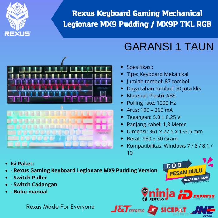 Jual Rexus Keyboard Gaming Mechanical Legionare MX9 Pudding / MX9P TK ...