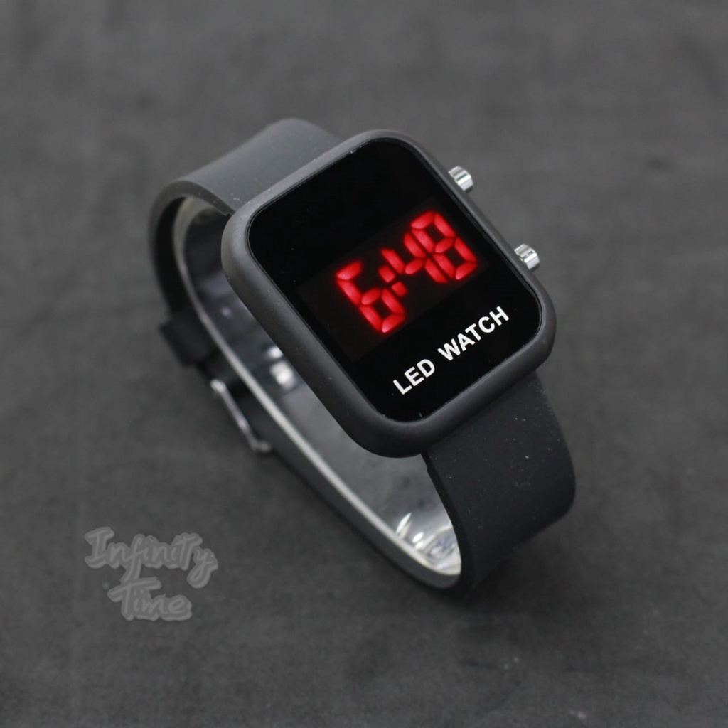 Jual Jam Tangan LED Watch Kotak Cewek Cowok Strap Rubber | Shopee Indonesia