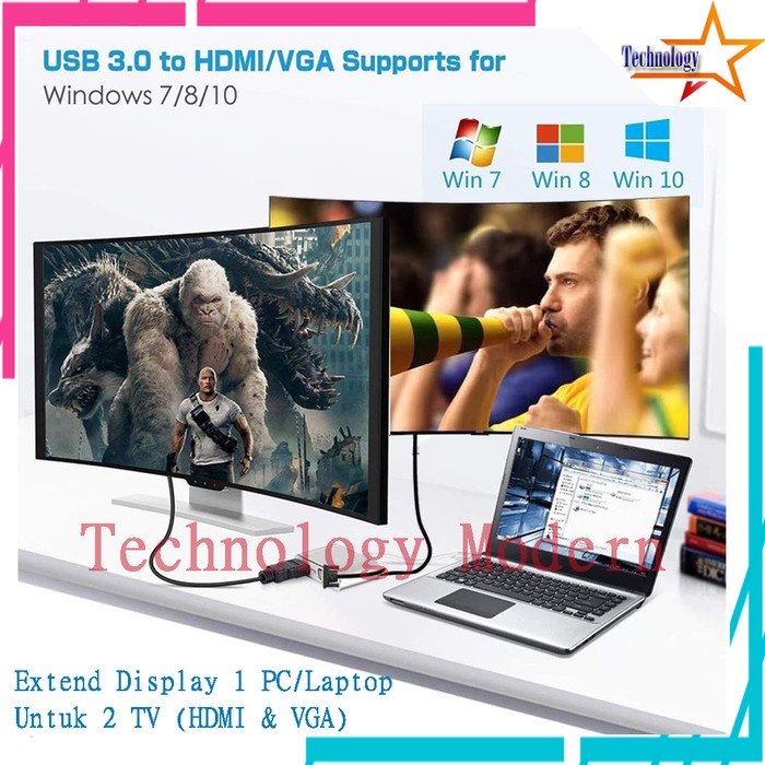 Jual Multiple Monitor Extend Display 1 PC U/ 2 TV (USB 3.0 to HDMI ...