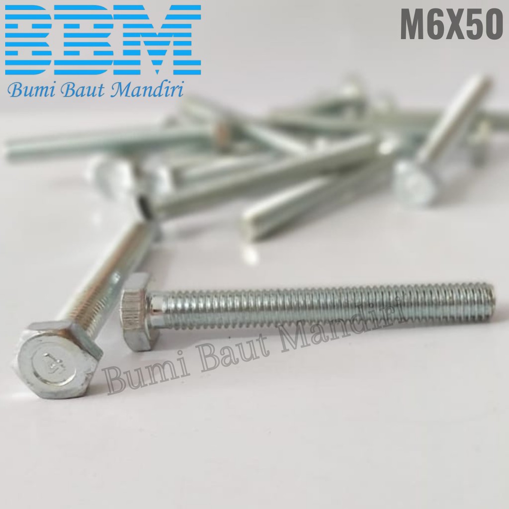 Jual BAUT MUR BESI 6x50 PUTIH // BAUT DAN MUR 6X50 // BMP 6x50 PER PACK ...