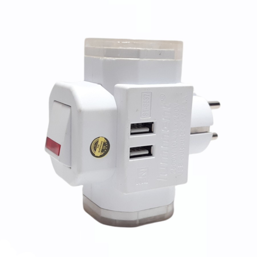 Jual Steker Cok Cabang 3 Ada Saklar Ada 2 PORT USB 2.1A FAST Charging ...