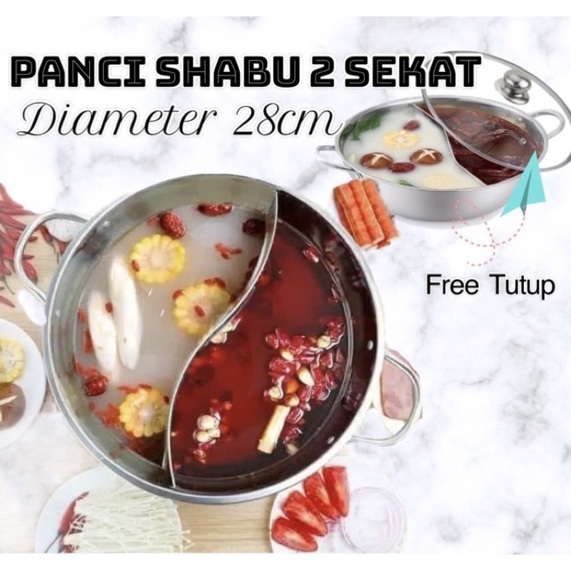 Jual AZ Panci Shabu 2 Sekat Tutup Kaca - Panci Hotpot Steamboat Sabu 2 ...