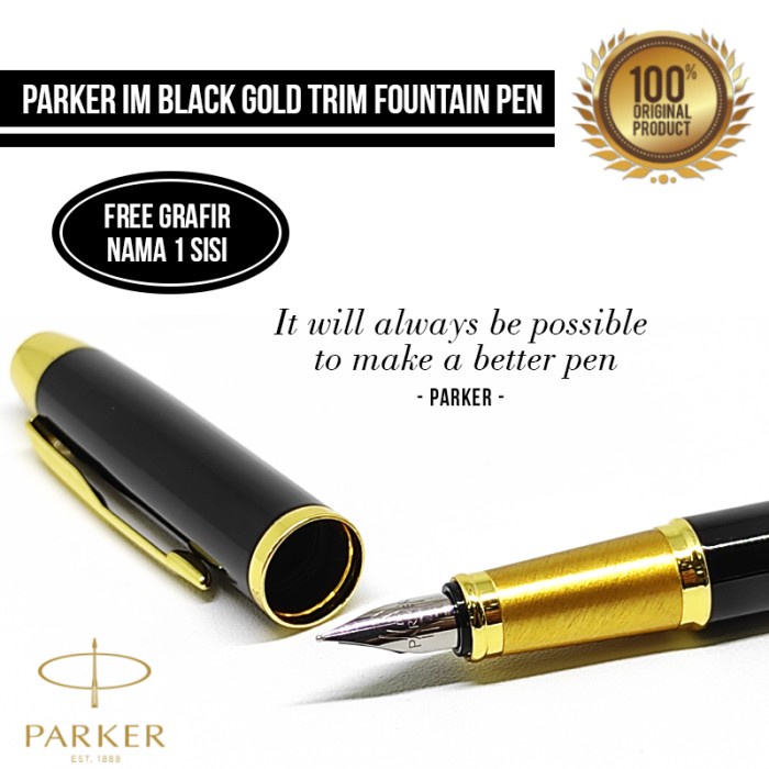 Jual Pulpen - Parker Im Black Gold Trim Fountain Pen Original | Shopee Indonesia