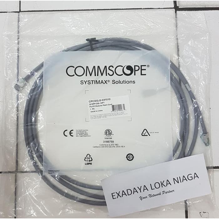 Jual Systimax Patch Cord Cat6A 3m Grey / Patchcord Commscope Cat 6A ...