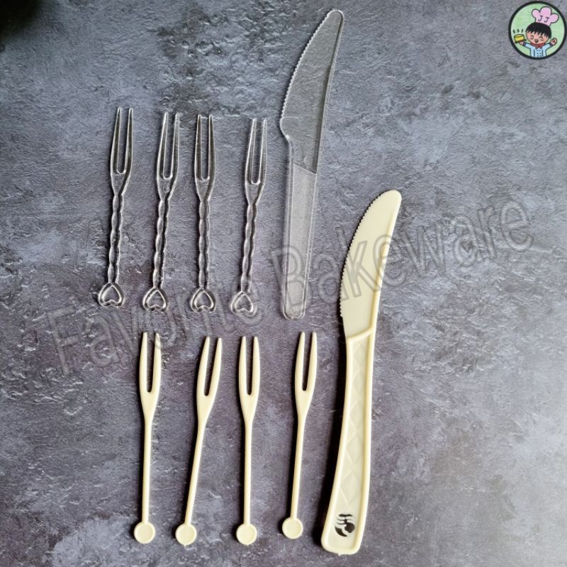 Jual Knife Fork Mooncake Plastic Pisau Garpu Plastik Kue Bulan Brownies ...