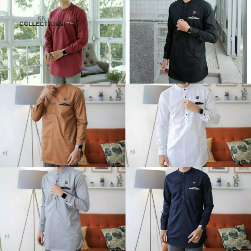 Jual Kurta Pakistan Pocket Kancing Polos Saku Paspol List band Lengan ...