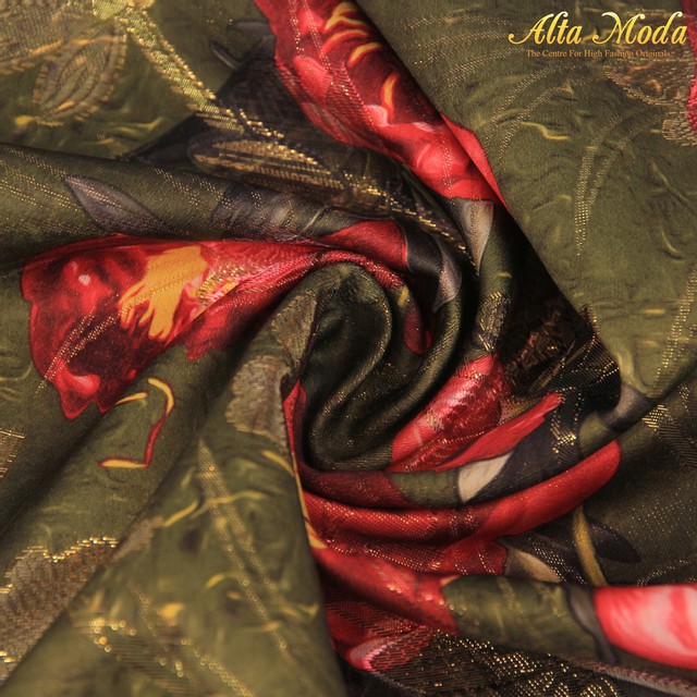 Jual Jacquard Lurex Hijau Motif Bunga Merah (1M) (Alta Moda) | Shopee ...