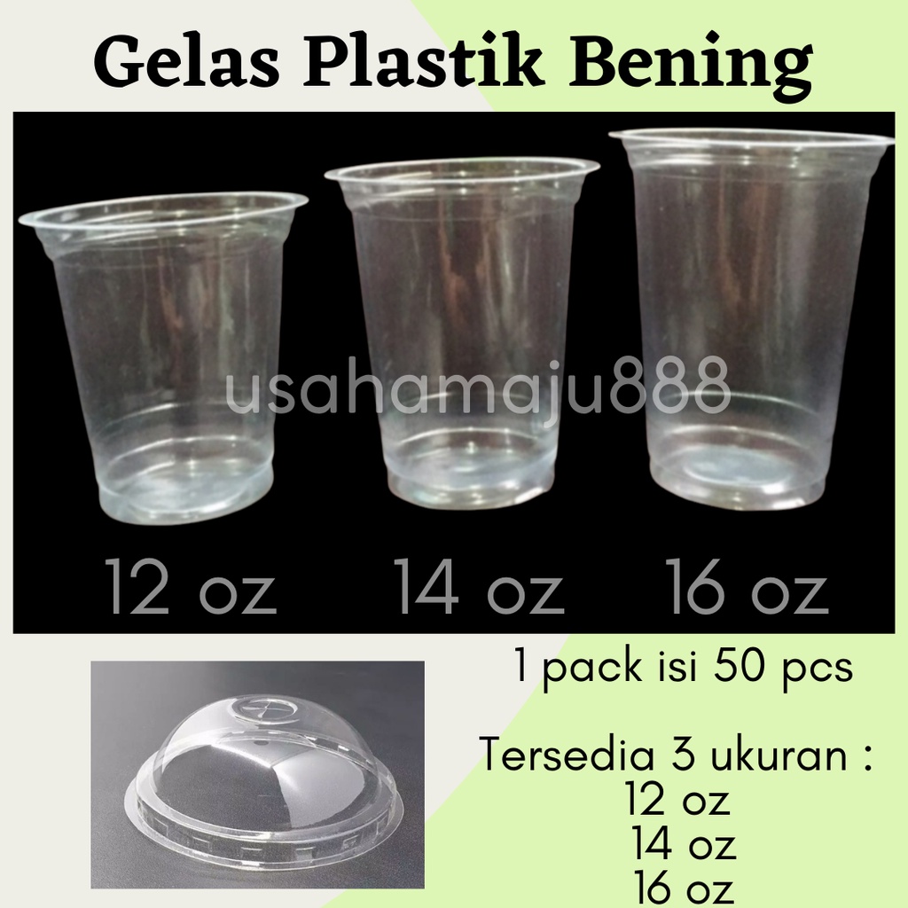Jual 50pcs Gelas Plastik Bening 10oz 12oz 14oz 16oz Pop Ice Jus ...