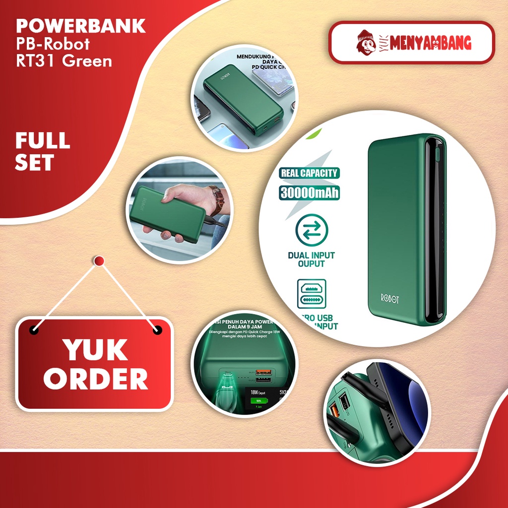 Jual 42325 | PB-Robot RT31 Green | PowerBank ROBOT 30000mAh RT31 2.4A ...