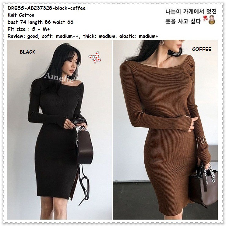 Jual AB237328 Mini Dress Rajut Bodycon Lengan Panjang Wanita Korea ...