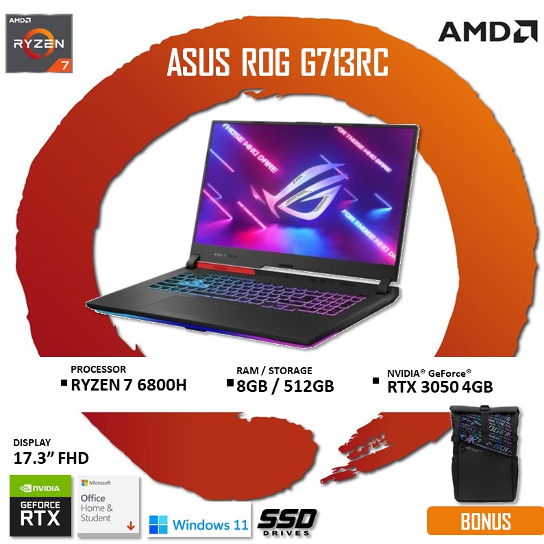 Jual ASUS ROG G713RC - RYZEN 7 6800H 8GB/16GB 512SSD RTX3050 4GB W11 ...