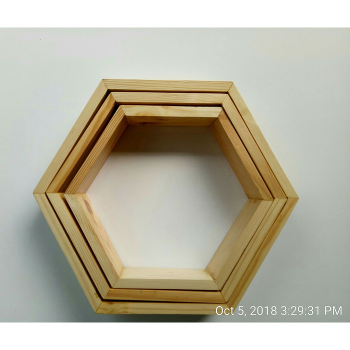 Jual 3 Pcs Rak Dinding Kayu Hexagonal Murah Floating Shelves Rustic ...
