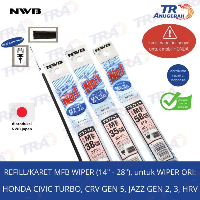 Jual Karet Wiper Refill NWB 14, 16, 18, 19, 26 inch HRV, CRV, Civic Turbo | Shopee Indonesia