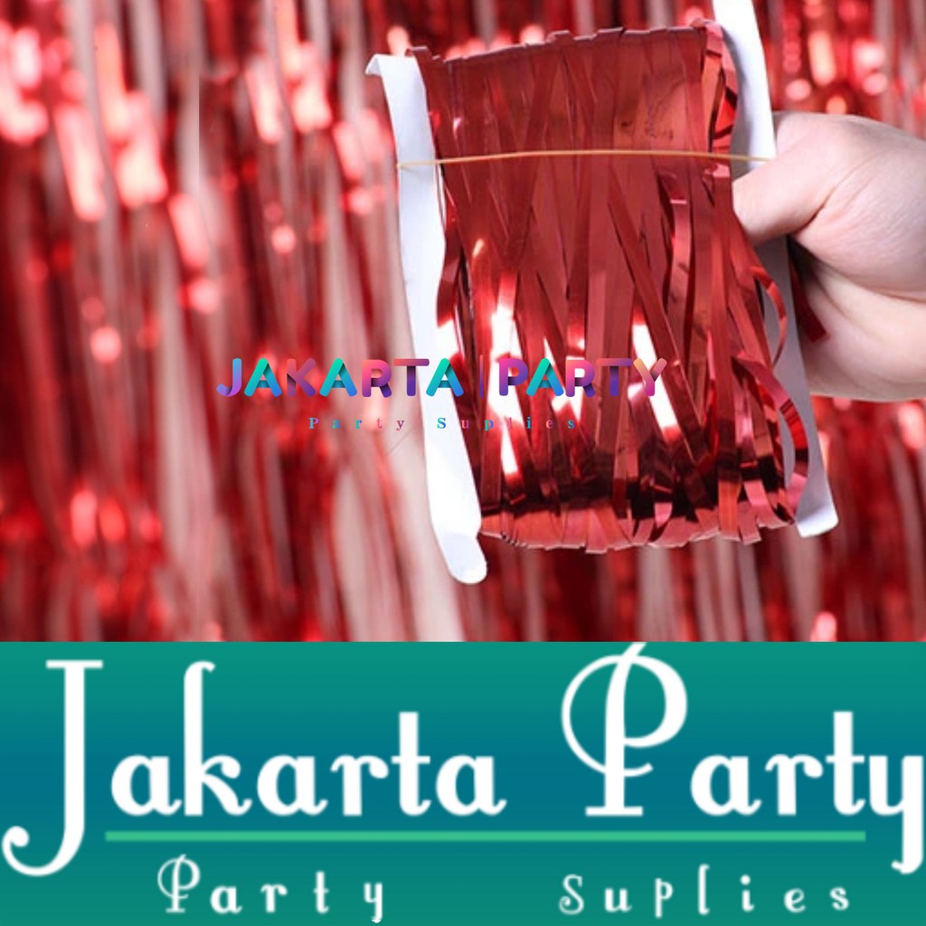 Jual Tirai Foil Curtain Merah / Back Drop Rumbai Merah / Tirai Rumbai ...