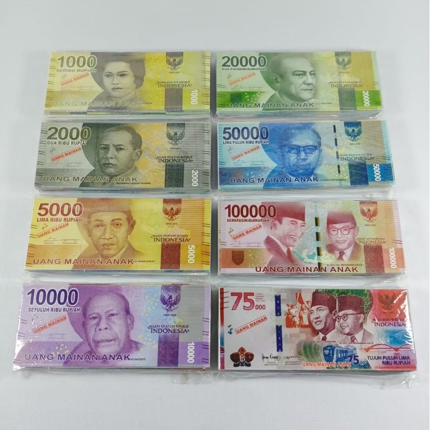 Jual Mainan Edukasi - Uang Mainan Kecil isi 95 lembar - Ukuran 12,5 x 5 ...