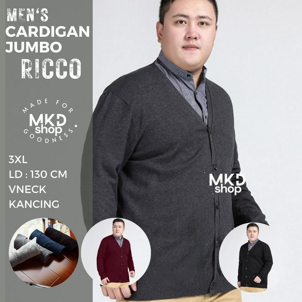Jual Cardigan Jumbo Pria Rajut V Neck Pria Big Size / Oversize Kardigan ...