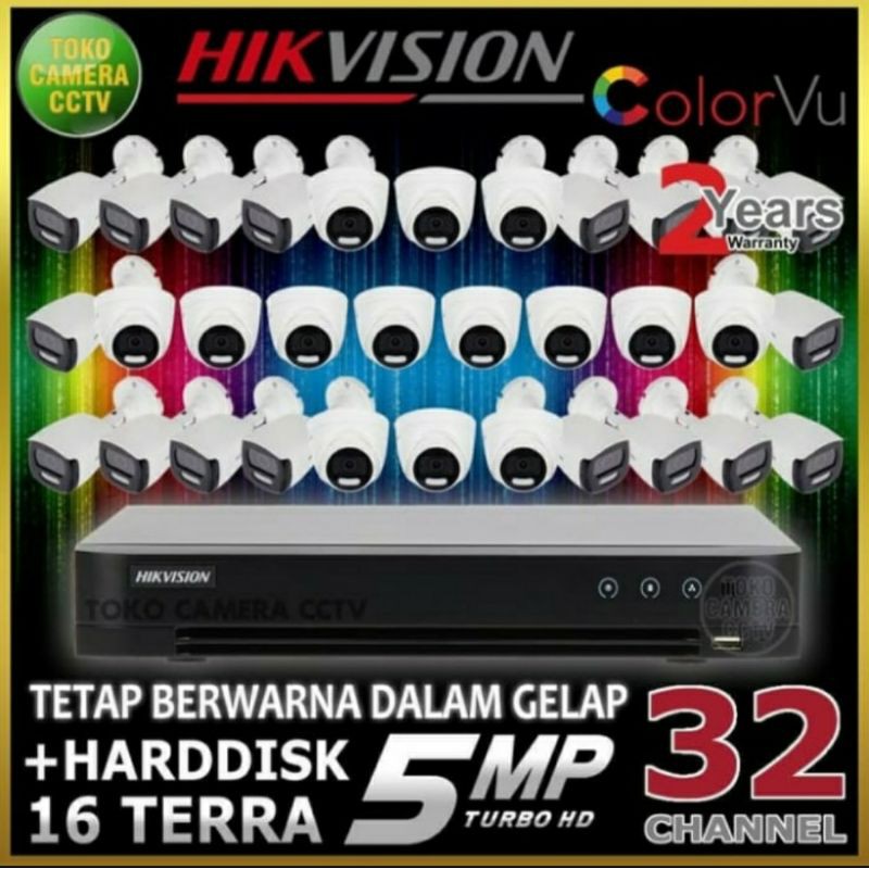 Jual PAKET CAMERA CCTV HIKVISION COLORVU 5MP 32 CHANNEL HDD 16TB | Shopee Indonesia