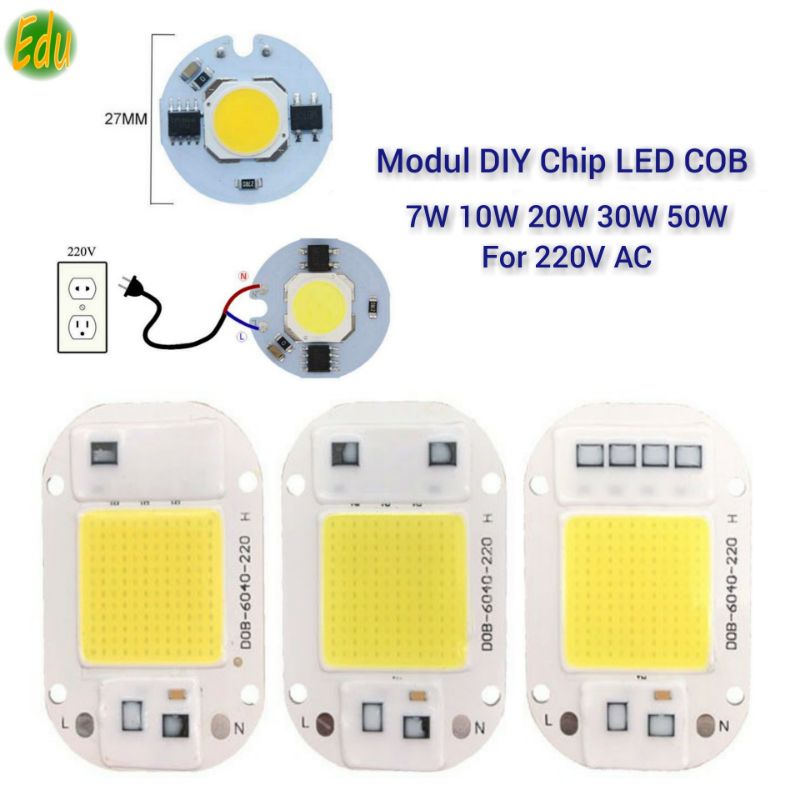 Jual Modul Chip Lampu Sorot Bohlam PJU Jalan High Power LED COB HPL 7W 10W 20W 30W 50W 220V AC ...