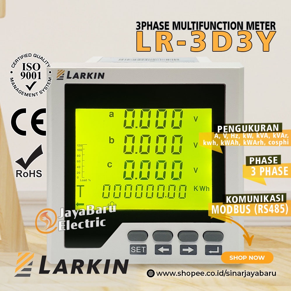 Jual Power Meter LARKIN 3 Three Phase Multi Fungsi Multifunction LCD Display LR-3D3Y | Shopee ...