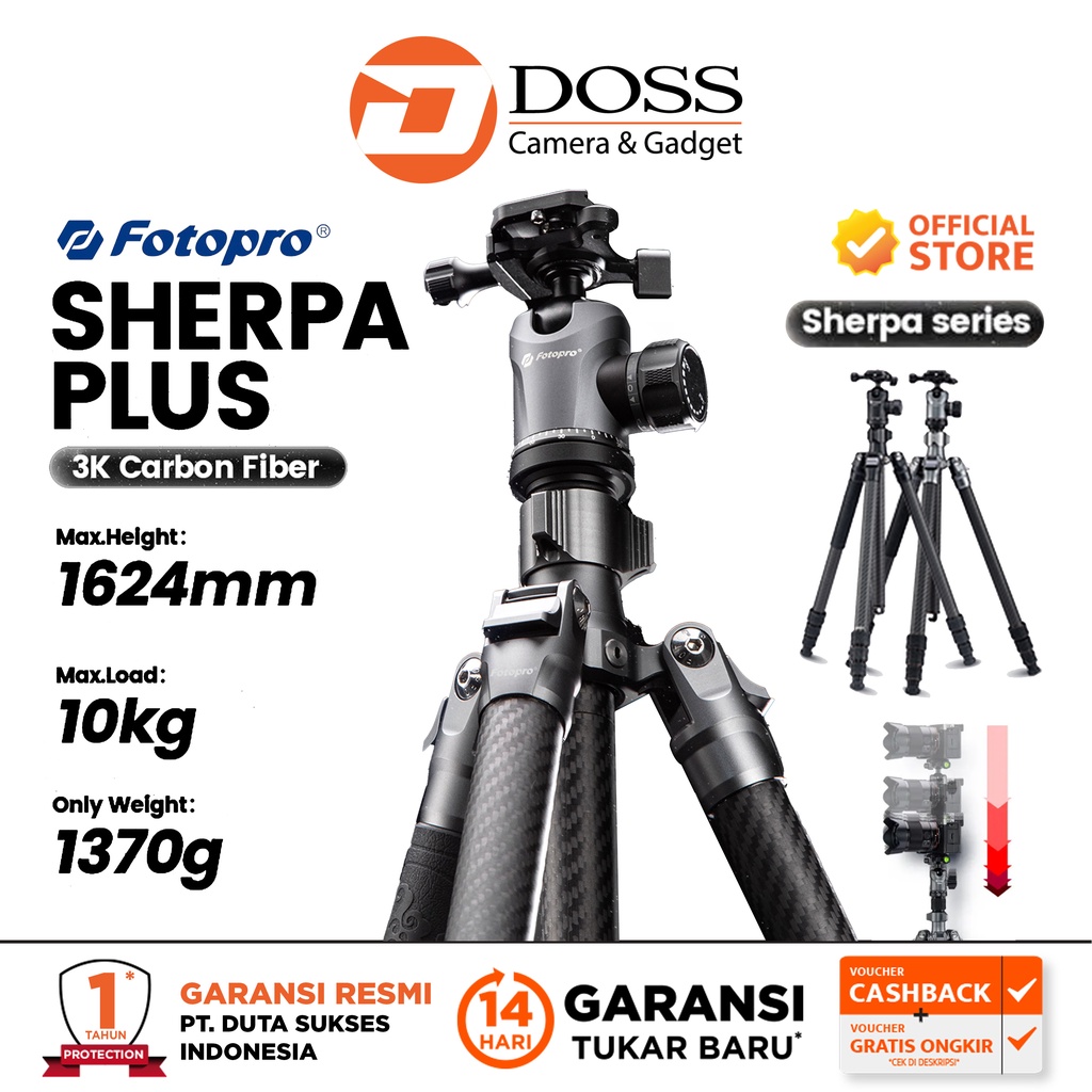 Jual Fotopro Sherpa Plus Carbon Fiber Tripod + 52Q Ballhead | Shopee Indonesia