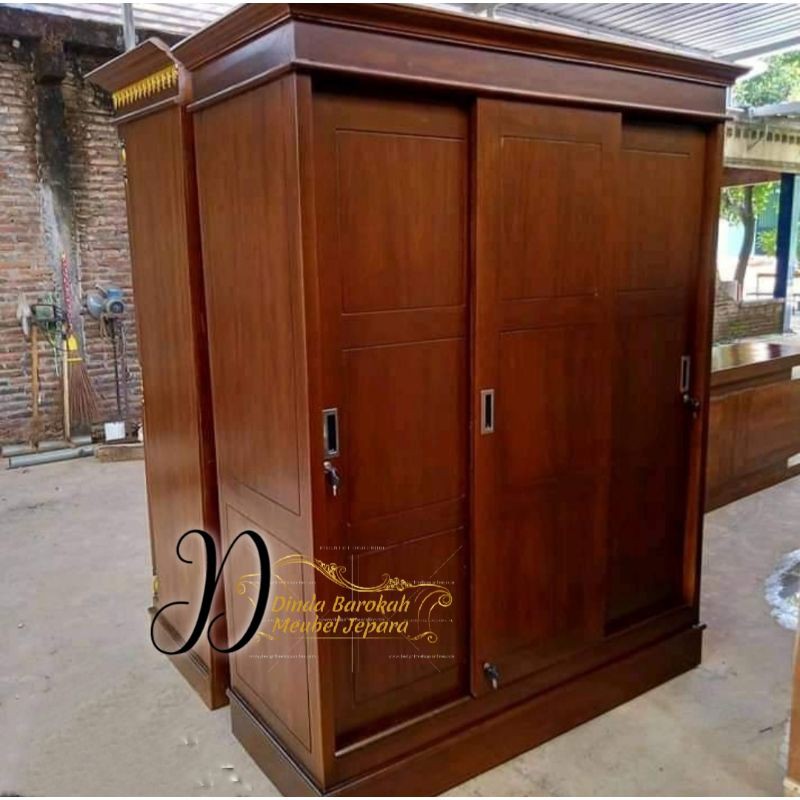 Jual LEMARI PAKAIAN JATI MINIMALIS 3 PINTU SLIDING MODERN ELEGAND MEWAH BERKUALITAS | Shopee ...
