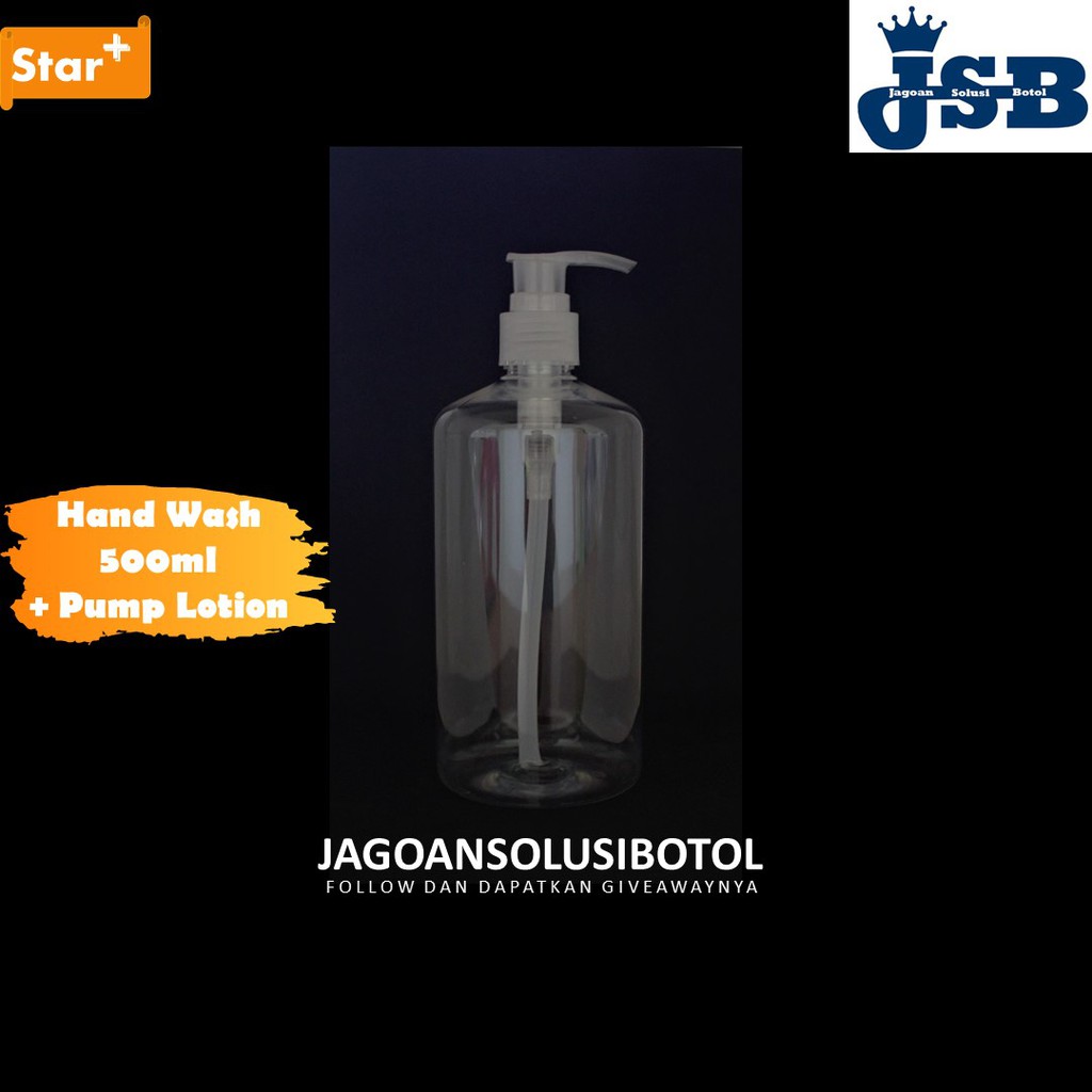 Jual Botol Pump Hand Wash 500ml Tebal / Botol PET + Pump Lotion 500ml ...