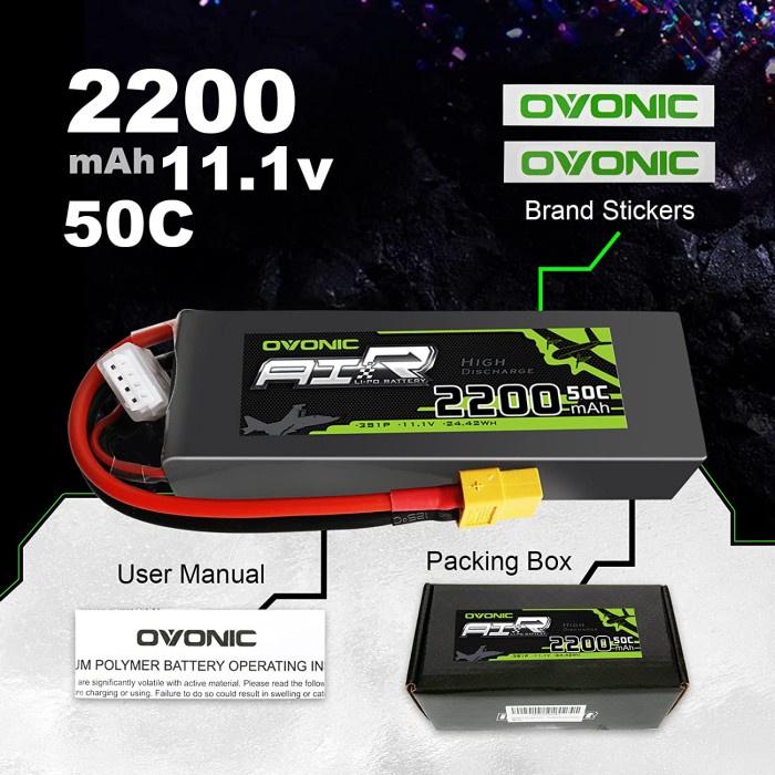Jual Ovonic 3s Lipo Battery 50C 2200mAh 11.1V with XT60 Connector | Shopee Indonesia
