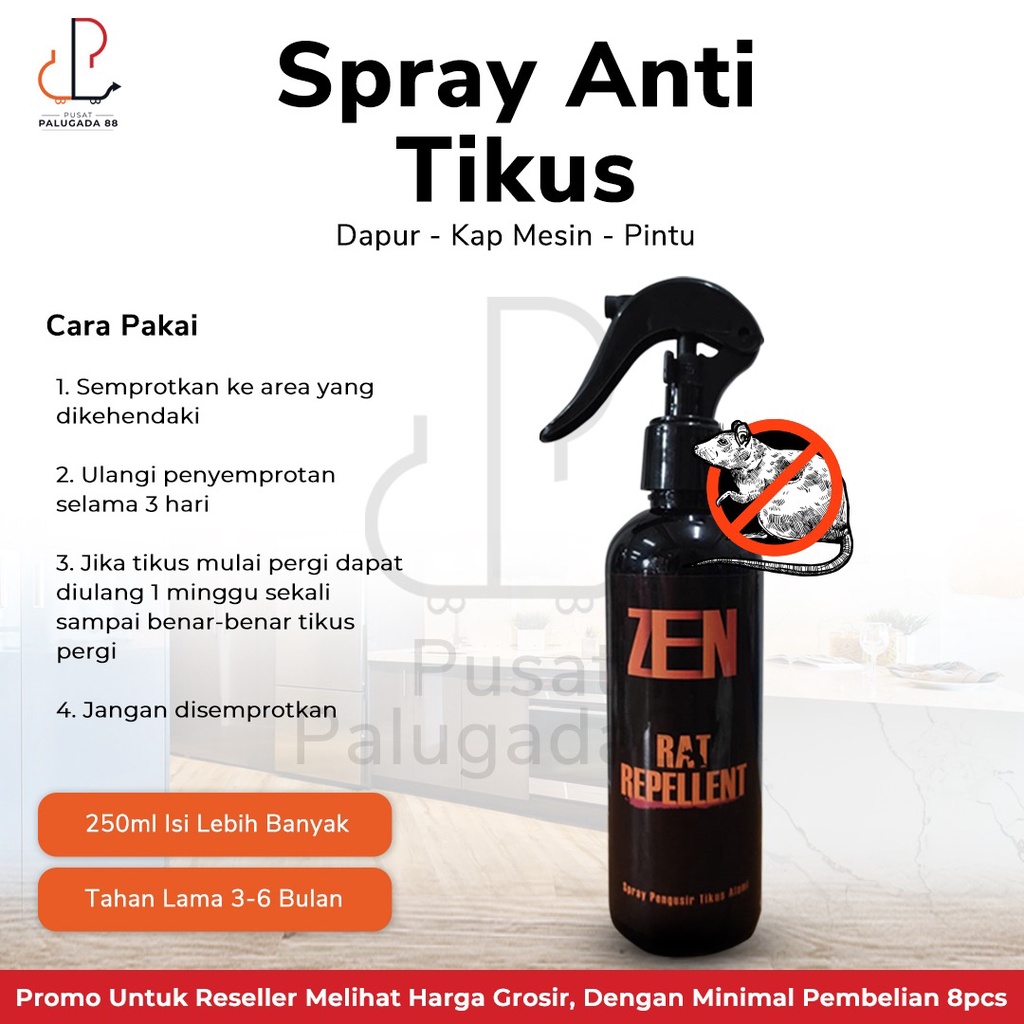 Jual ZEN Rat Repellent Spray Anti Tikus Dapur Kap Mesin Pintu 250ml ...