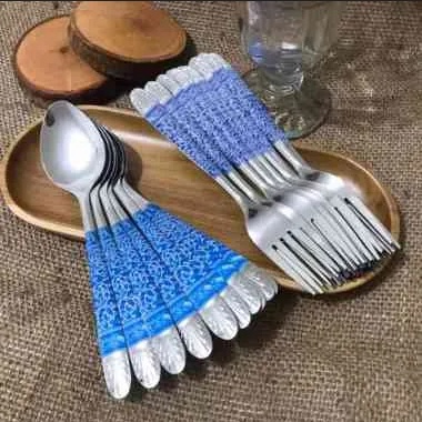 Jual Sendok Garpu Makan Stainless Steel Table Spoon Fork Motif Batik ...