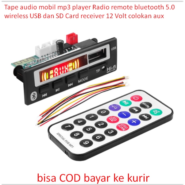 Jual Tape audio mobil mp3 player Radio remote bluetooth 5.0 wireless ...