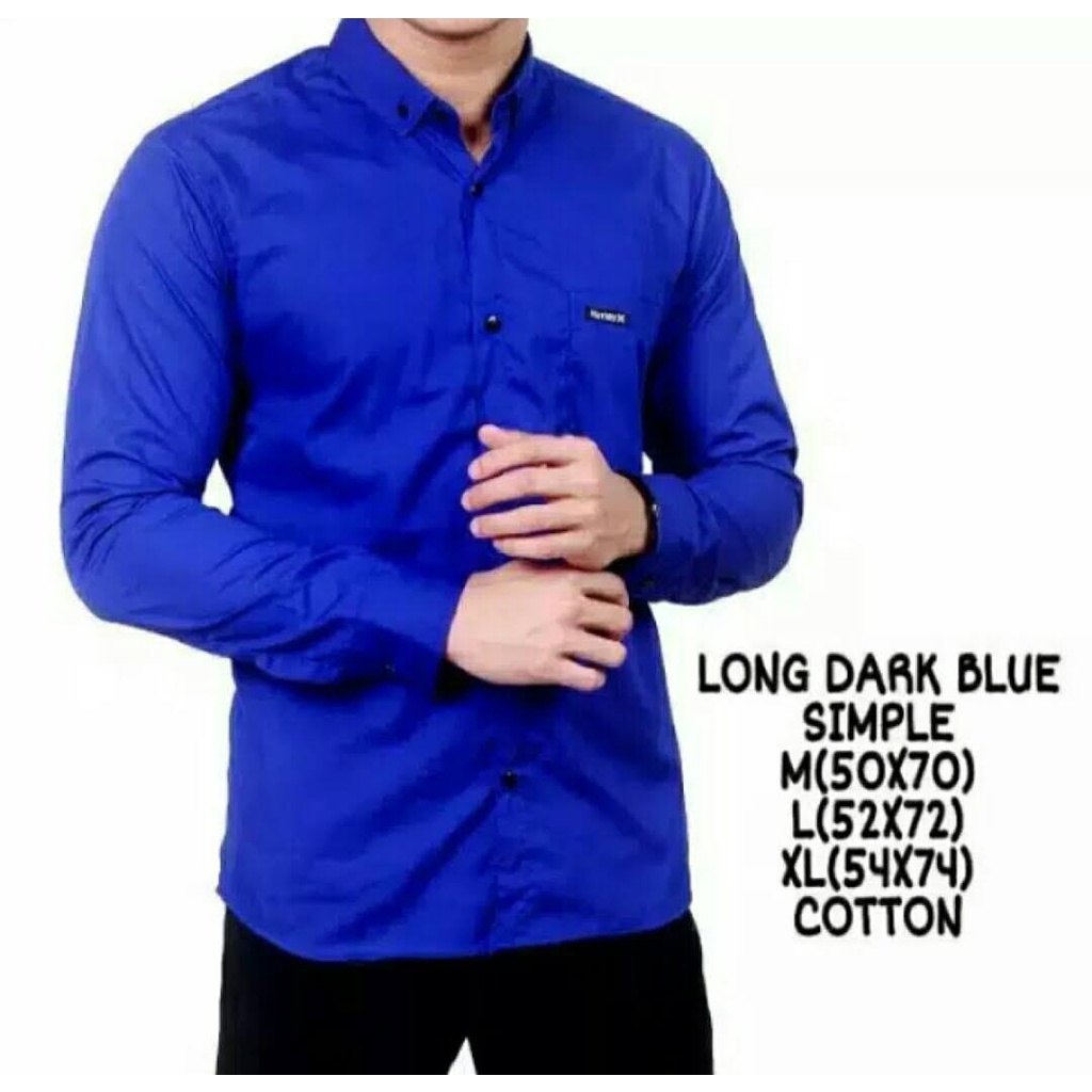 Jual Kemeja Polos Pria Baju Lengan Panjang Slimfit Casual Warna Biru ...