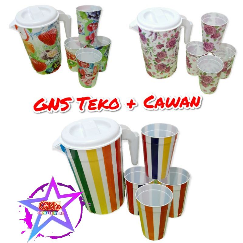 Jual GNS Teko Motif Plus 4 Cawan / Eskan Set Cawan | Shopee Indonesia