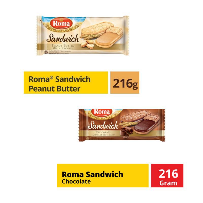 Jual ROMA SANDWICH KEMASAN 216 GRAM (COKELAT DAN PEANUT) | Shopee Indonesia