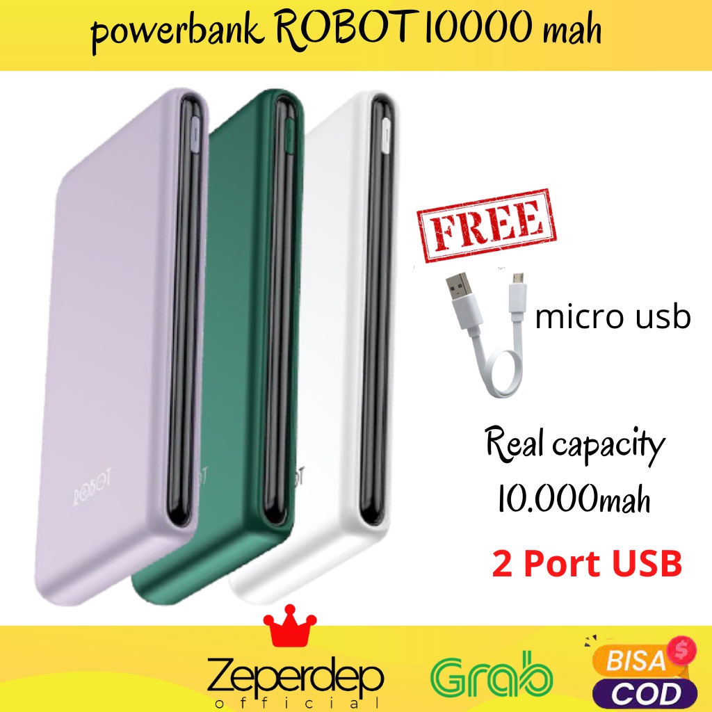 Jual powerbank ROBOT 10000 mah awet tahan lama fast charging 2 port usb ...