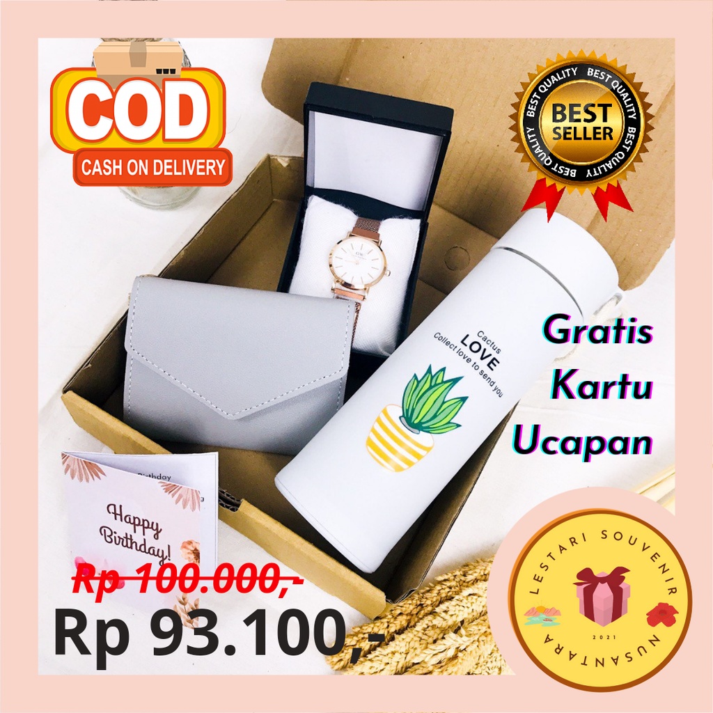 Jual [Lestarisouvenir] Hampers Cewek Dompet Lipat Botol Tumblr Jam ...