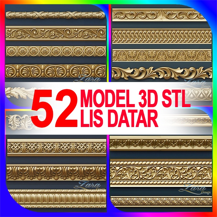 Jual 52 Model Lis mendatar File STL 3D Ornament Ukir Aspire Artcam CNC ...