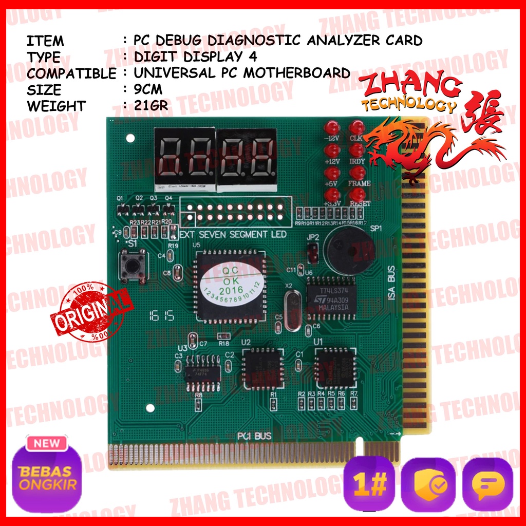 Jual [ ZHANG TECHNOLOGY ] PC DEBUG DIAGNOSTIC ANALYZER PCI CARD 4 DIGIT ...