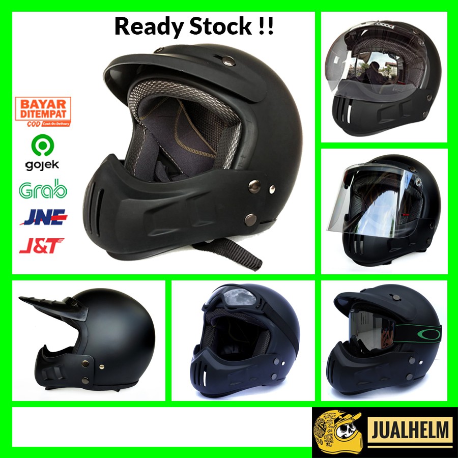Jual Helm Cakil Modular Black Doff | Helm Retro | Full Face | Jual Helm ...