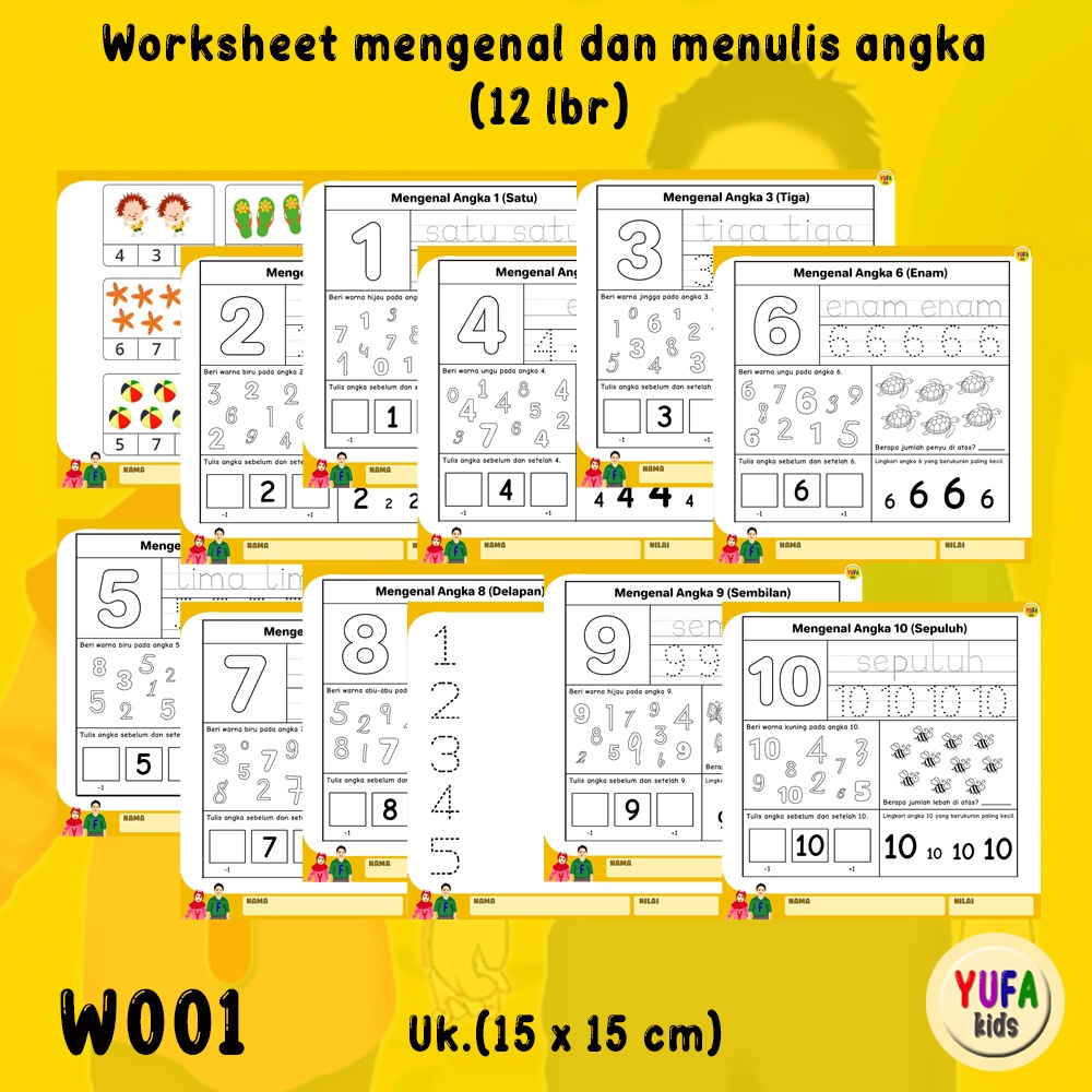 Jual W001 Worksheet paud/TK - Worksheet menulis dan berhitung ...