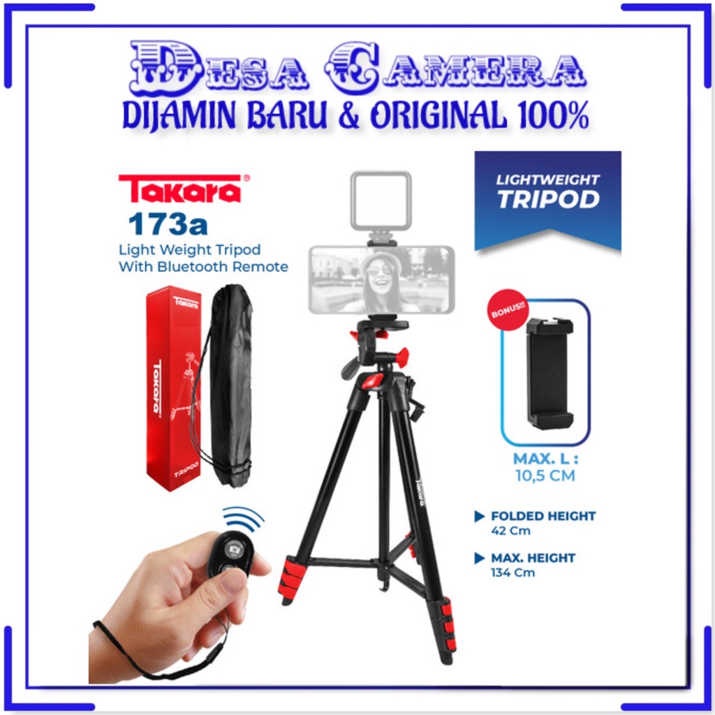 Jual Tripod TAKARA ECO 173a Plus Holder Hp + Remote | Shopee Indonesia