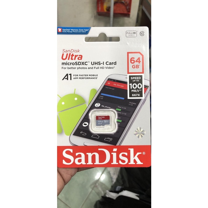 Jual ORIGINAL!! MicroSD Sandisk Ultra A1 class 10 64GB 100MB/s Garansi Resmi Original | Shopee ...