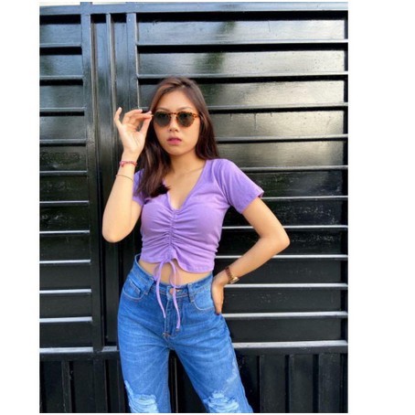 Jual iseven p MOISHA TOP KERUT | ATASAN CROP SERUT | CROP TOP | Shopee ...
