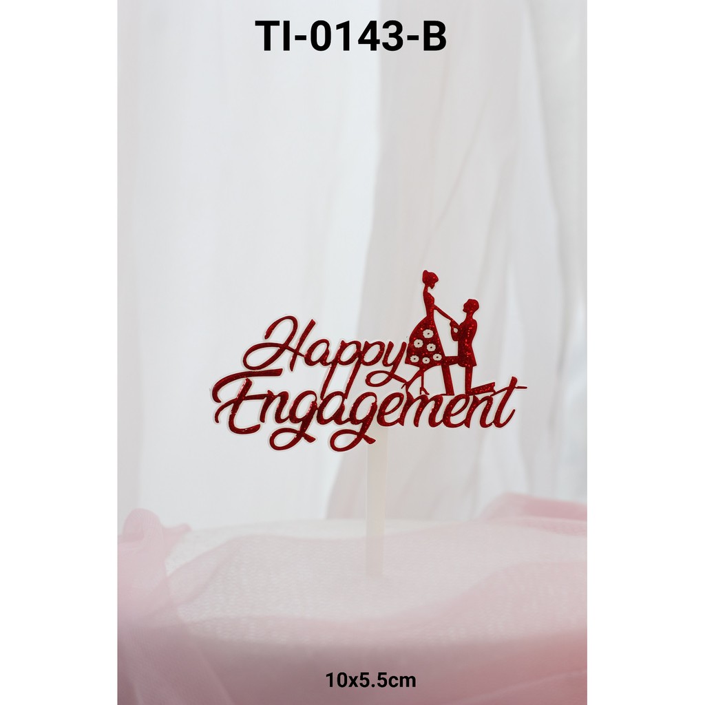 Jual TI-0143-B Cake Topper Tulisan Happy Engagement Pertunangan Merah ...
