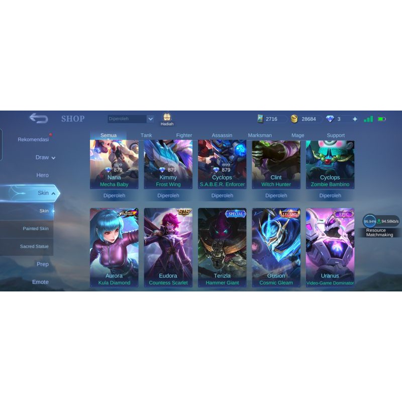 Jual Jual Akun Mobile Legends Murah Skin(Legends Gs,KOF Chou+ KOF ...