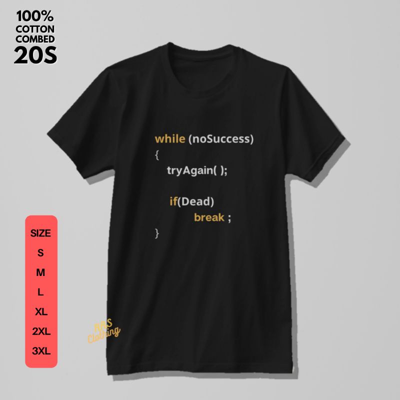 Jual TSHIRT KAOS COTTON COMBED 20S PROGRAMMER WHILE NO SUCCESS TRY AGAIN Jumbo Big Size XXL XXXL ...