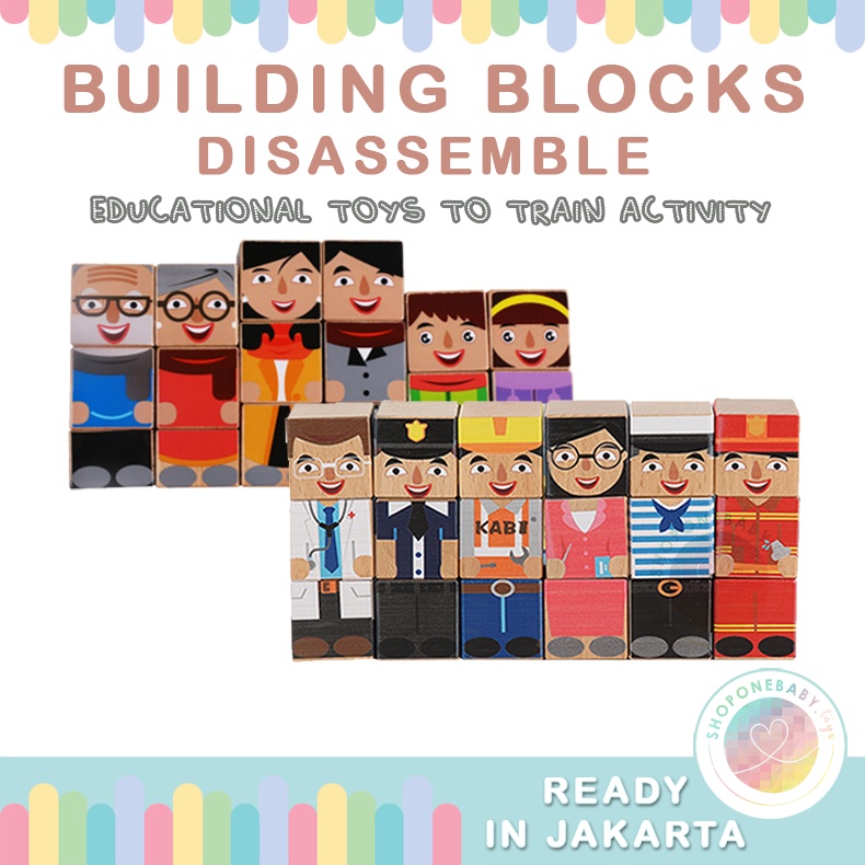 Jual JKT Stacking People Wooden Building Blocks Mainan Balok Pengenalan ...