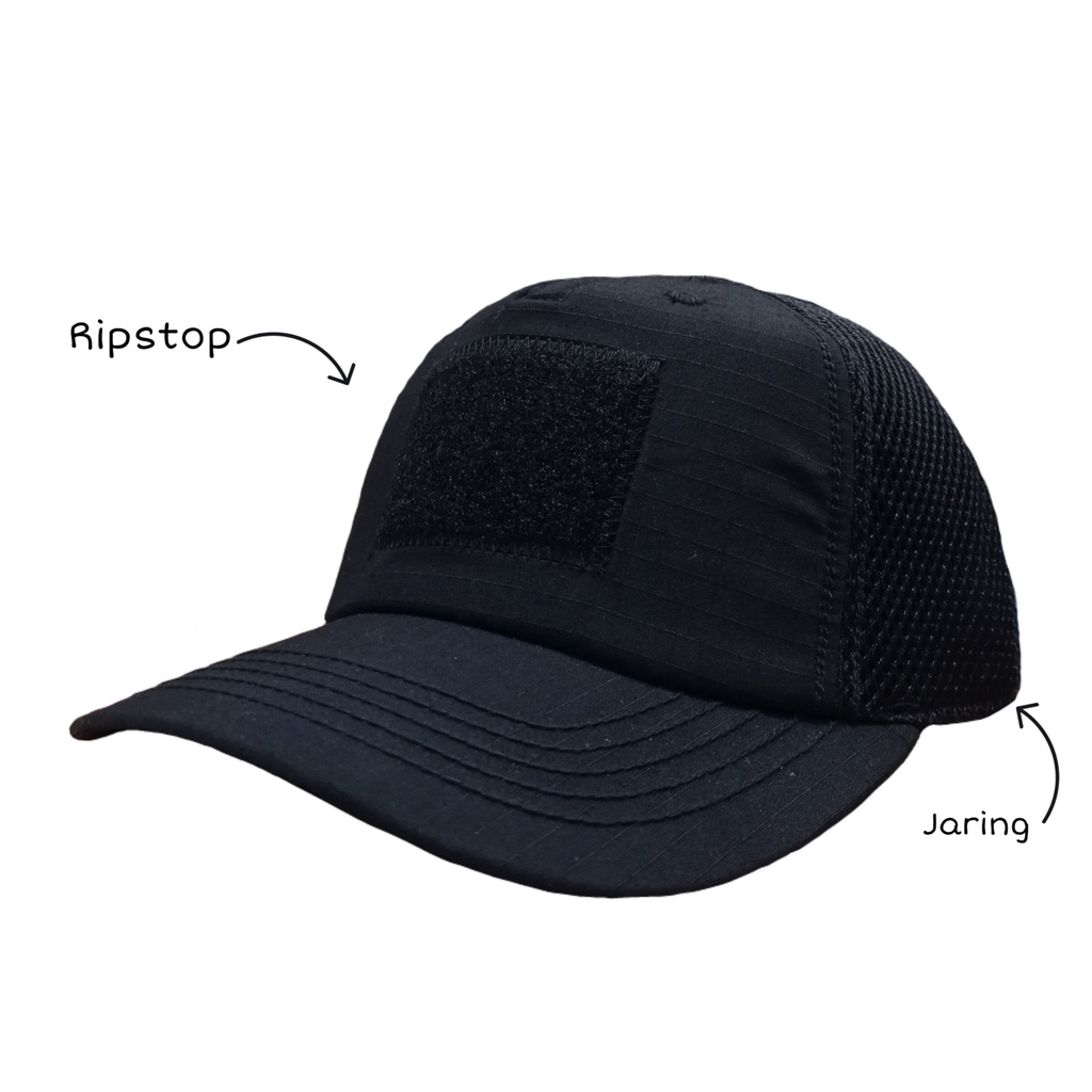 Jual Topi Tactical/Perekat Hitam Ripstop Kombinasi Doublemesh | Shopee ...