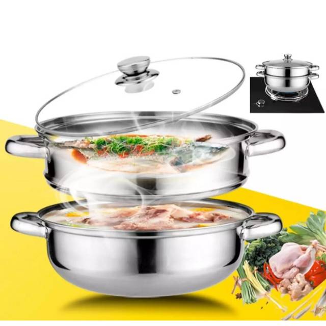 Jual Panci kukus stainless steel susun 2(28cm) | Shopee Indonesia