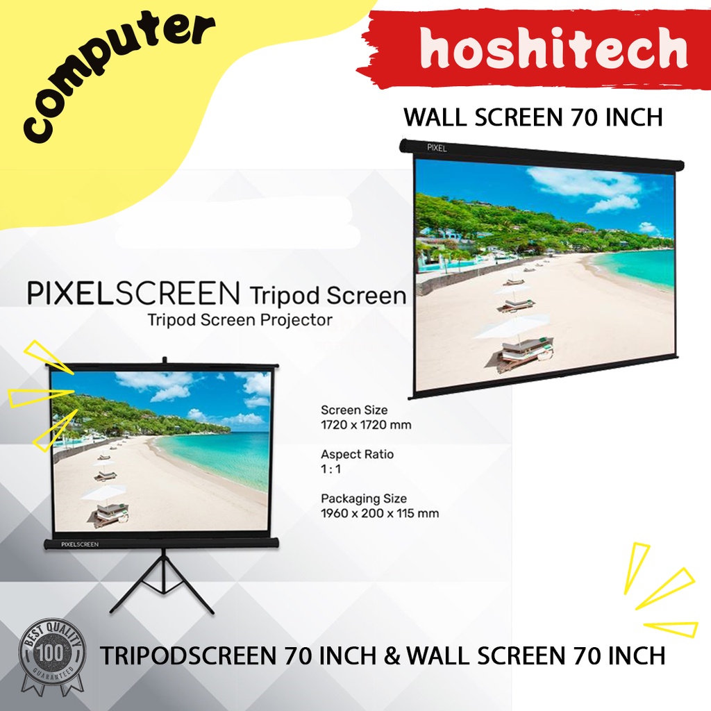 Jual LAYAR PROYEKTOR 70" INCH WALL / TRIPOD SCREEN PROJECTOR PIXEL # ...