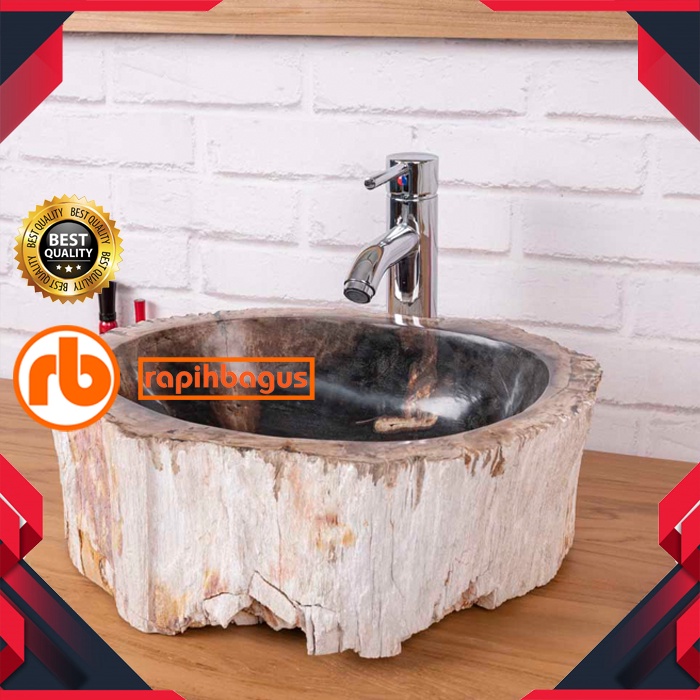 Jual wastafel batu fossil kayu model natural erosi 40cm alami unique ...